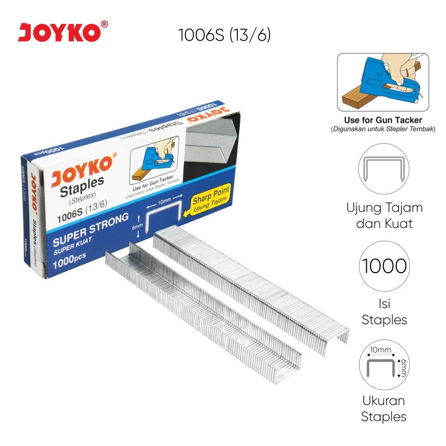 Jual Isi Stapler / Staples Tembak Refill Gun Tacker Joyko 1006S (13/6 ...