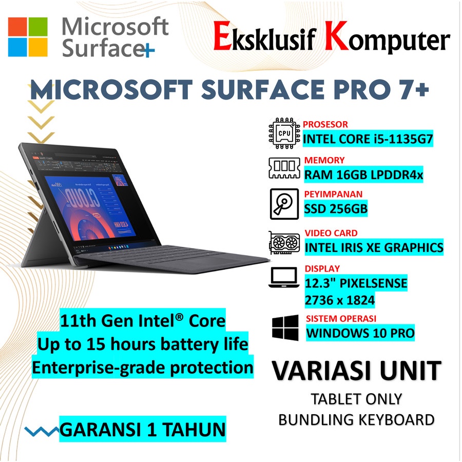 Jual Microsoft Surface Pro 7 Plus Intel i5 Gen11 -1135G7 RAM 16GB 256GB Original | Shopee Indonesia