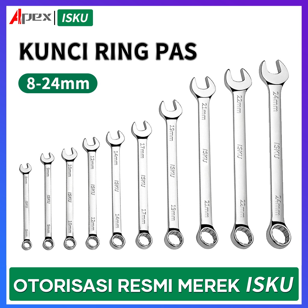 Jual ISKU Kunci ring pas set 13pcs Combination Spanner Wrench Kombinasi ...