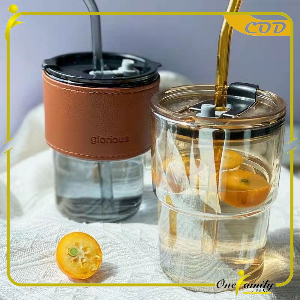 Jual ONE-C742 Tumbler Minum Aesthetic Gelas Minum Transparan 400ML dengan Sedotan / Bottle Cup ...