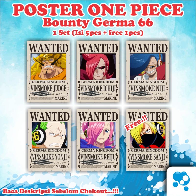 Jual POSTER BOUNTY ONE PIECE YONKOU/GERMA 66 (Isi 5pcs + Free 1pcs ...