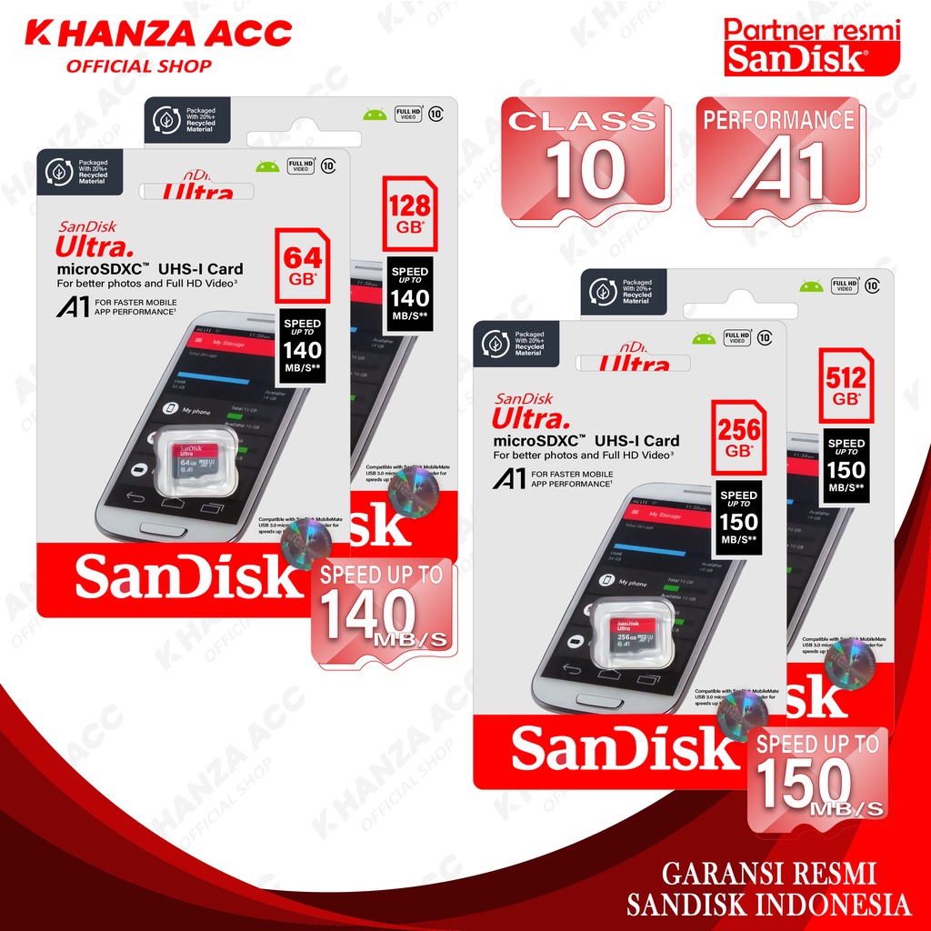 Jual KHANZAACC SANDISK 64GB / 128GB / 256GB / 512GB Micro SD Kartu ...