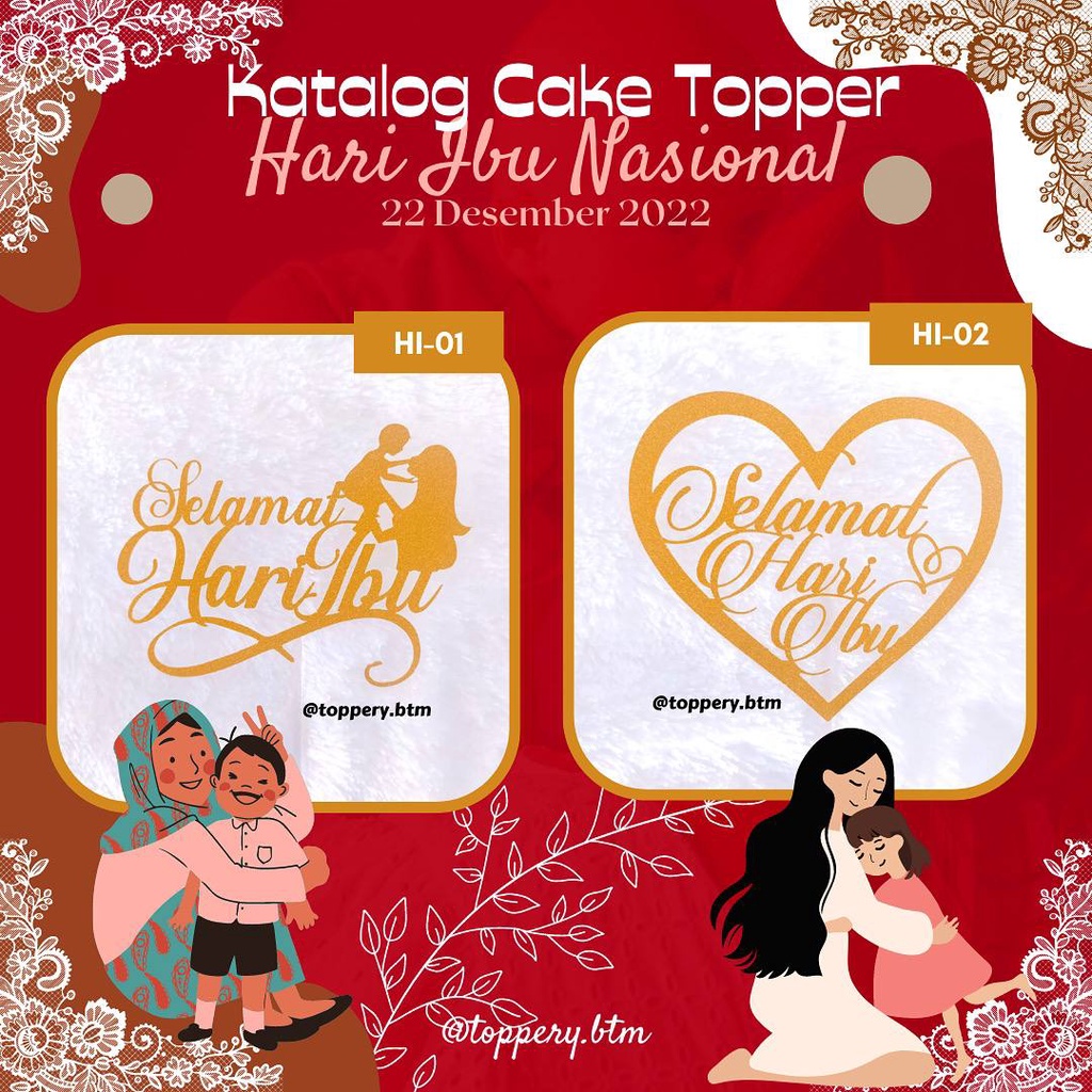 Jual CAKE TOPPER HARI IBU NASIONAL 2022 PAPER GLITTER/TOPPER HARI IBU ...