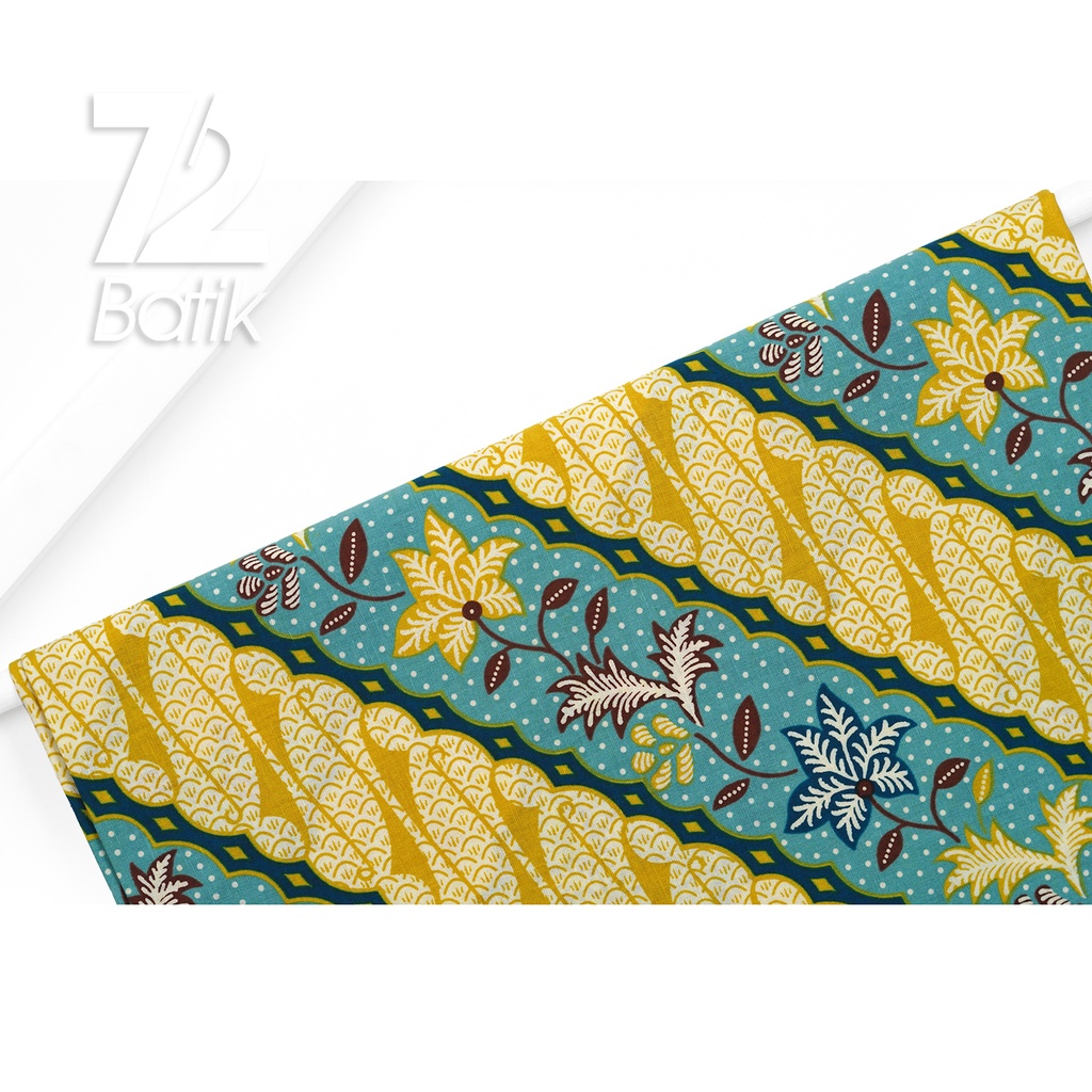 Jual KAIN BATIK KATUN Premium Motif Daun Parang Warna Biru Muda Kuning ...