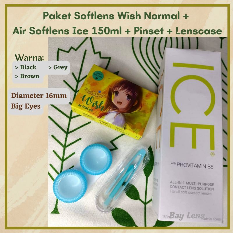 Jual COD Paket Softlens + Cairan Soflen Wish Normal Big Eyes Dia 16mm ...