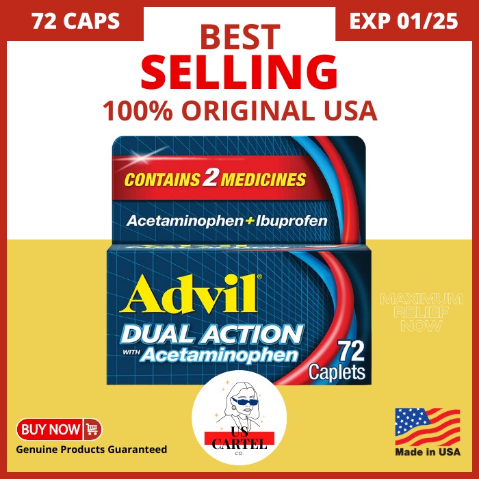 Jual ADVIL Dual Action Pain Relief USA 72 Caplets Acetaminophen ...