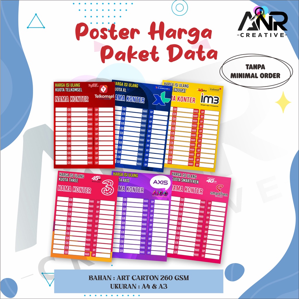 Jual Poster Daftar Harga Kuota / Poster Harga Paket Data/ Poster Paket ...