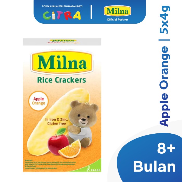 Jual MILNA RICE CRACKERS APPLE ORANGE 5X4G | Shopee Indonesia