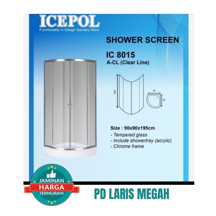 Jual Shower box Icepol oval + shower tray uk.90 x 90 cm kaca tempered ...