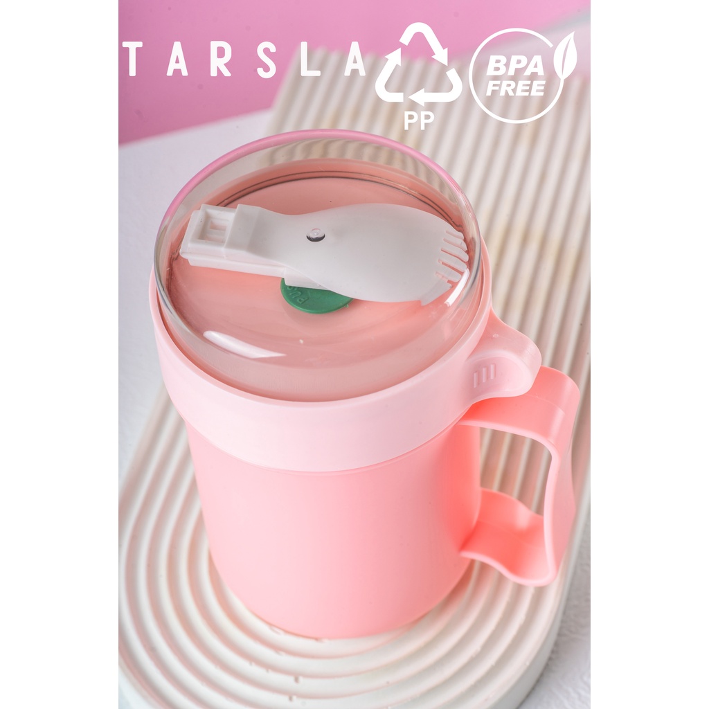 Jual TarslaGelas Mug Multifungsi OR-238 Light Pink Dengan Sendok Dan ...