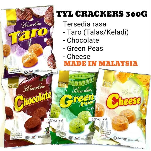 Jual CRACKER TYL | RASA CHOCOLATE,TARO TALAS, CHEESE, GREEN PEA 360g ...
