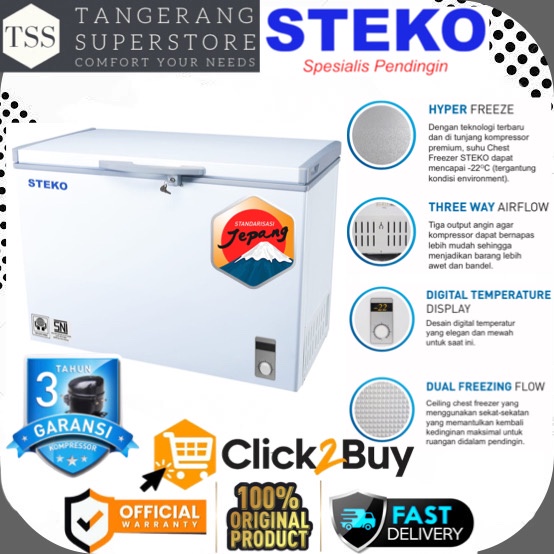 Jual CHEST FREEZER BOX STEKO BF-330 BF330 300L SUPER LOW WATT LED ...