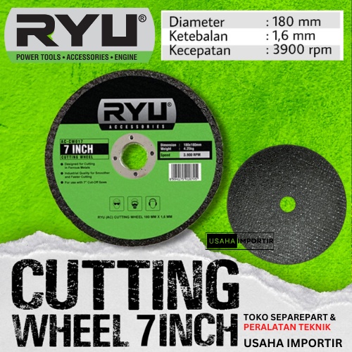 Jual Ryu Cutting Wheel 7 inch Batu Potong Besi 180 MM X 1,6 MM Cutting ...
