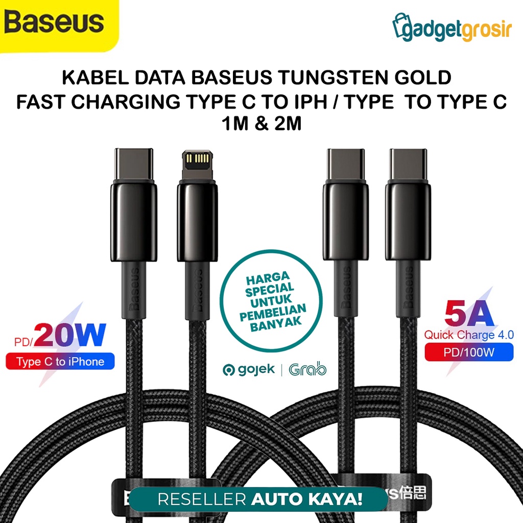 Jual Kabel Data Baseus Tungsten Gold Type C to Lightning 20W / Type C to Type C 100W 5A Super ...