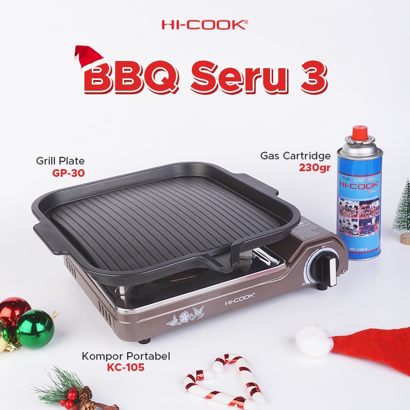 Jual Paket BBQ Seru 3 - Kompor Portable KC-105 + Grill Plate GP-30 + Tabung Gas Portable ...
