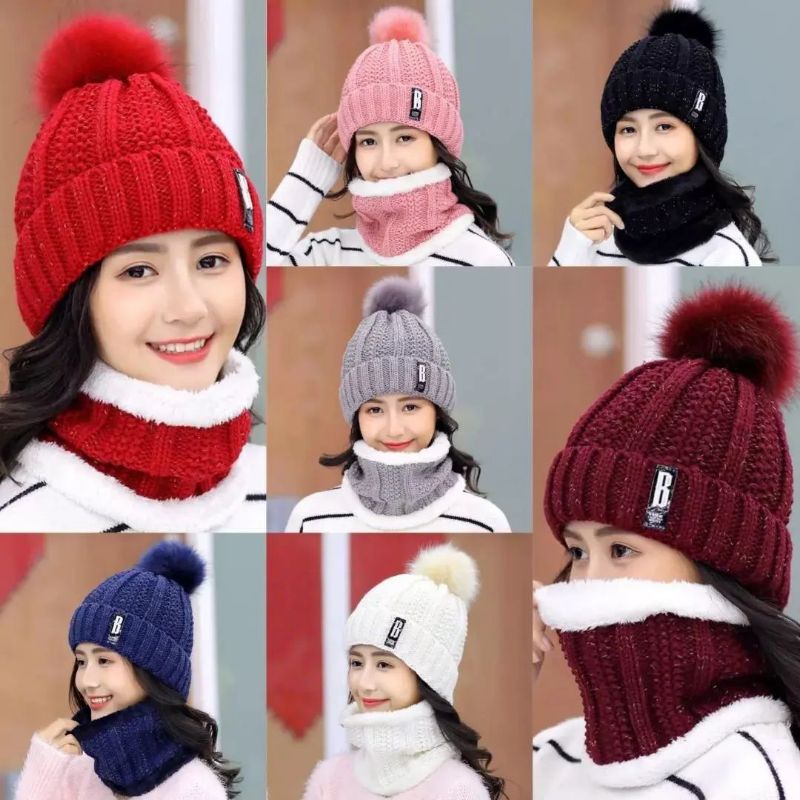 Jual topi syal winter satu set wanita pria tebal hangat anti dingin ...