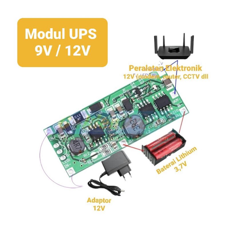 Jual Modul rangkaian UPS 9v / 12V DC Baterai Li ion lithium 18650 Power ...