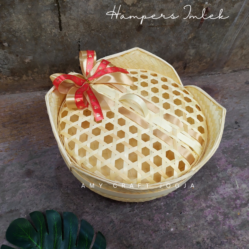 Jual HAMPERS IMLEK | Teratai Bambu Natural Hias Pita/Wadah Bambu Unik ...