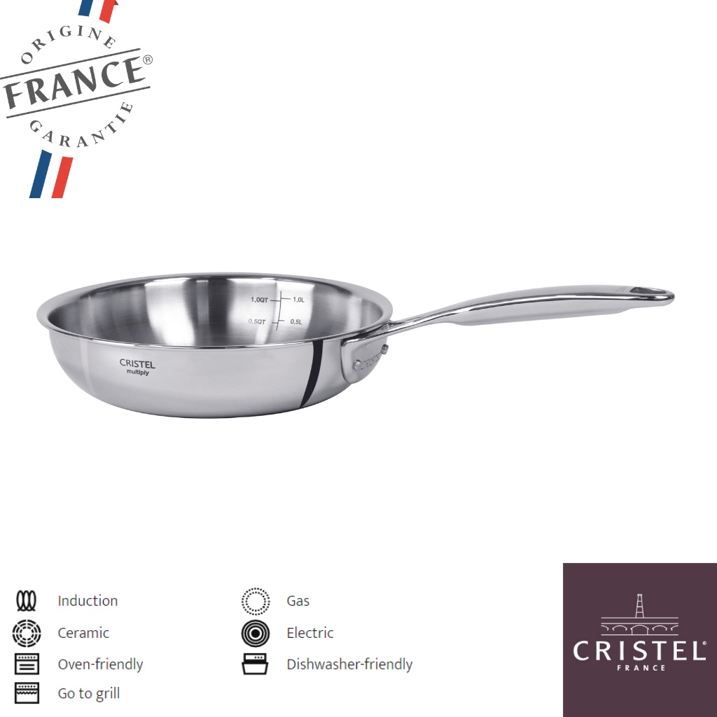Jual Cristel Stainless Steel Chefs Pan Fixed Castel Pro / 5Ply Fry Pan ...