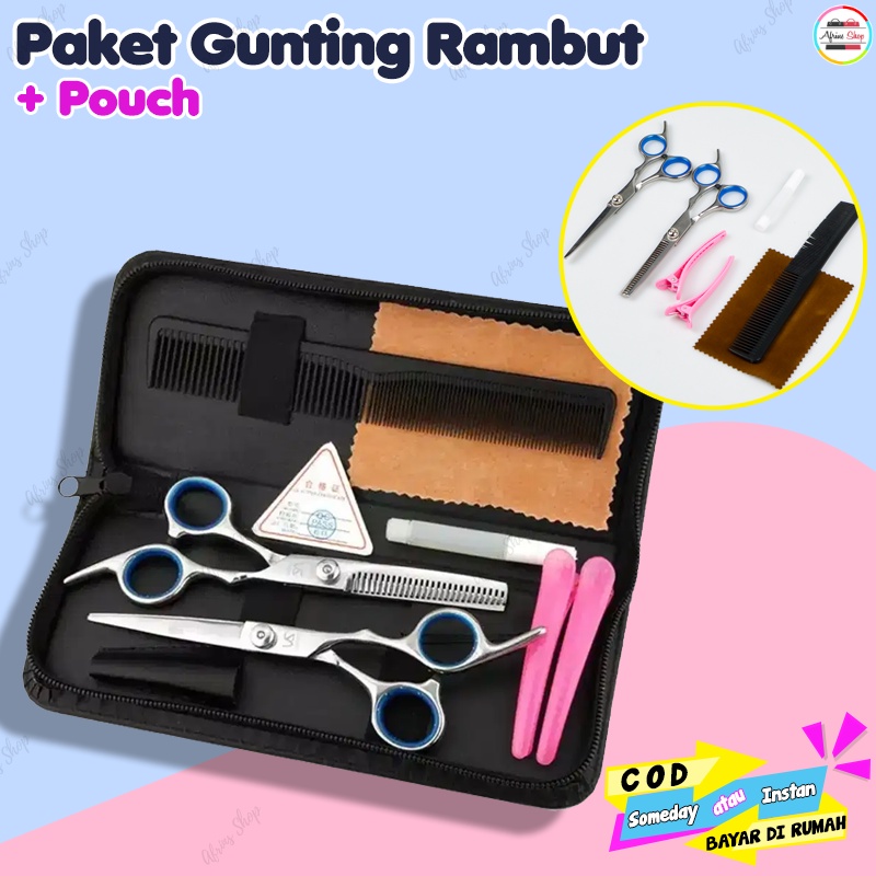 Jual Set Gunting Rambut Peralatan Potong Rambut Profesional + Pouch ...