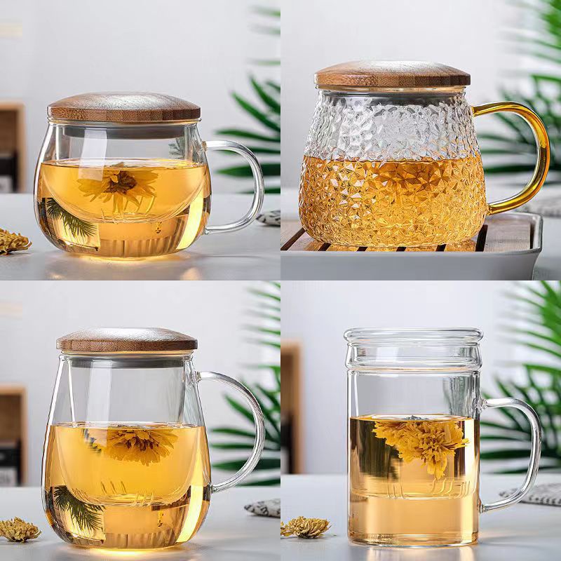 Jual Glass Infuser Teapot Glass Tea Cup With infuser and lid/gelas teh ...