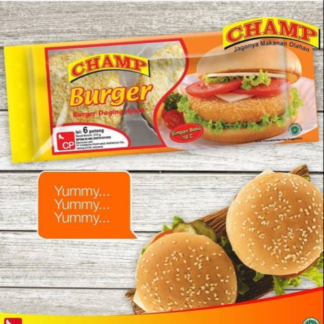 Jual CHAMP Chicken Burger 315Gr isi 6 pcs | Shopee Indonesia