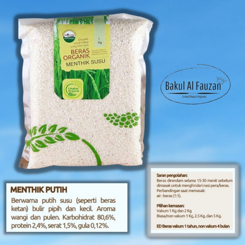 Jual Beras Organik Menthik Putih 5kg | Kemasan Biasa/HD | Beras Lingkar ...