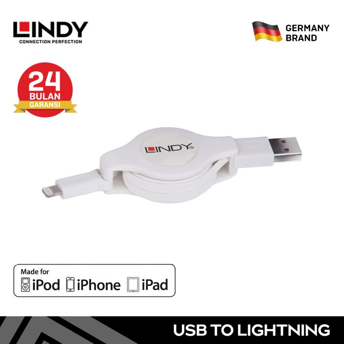 Jual LINDY 1M Kabel USB to Apple Lightning Retractable MFi Cable ...