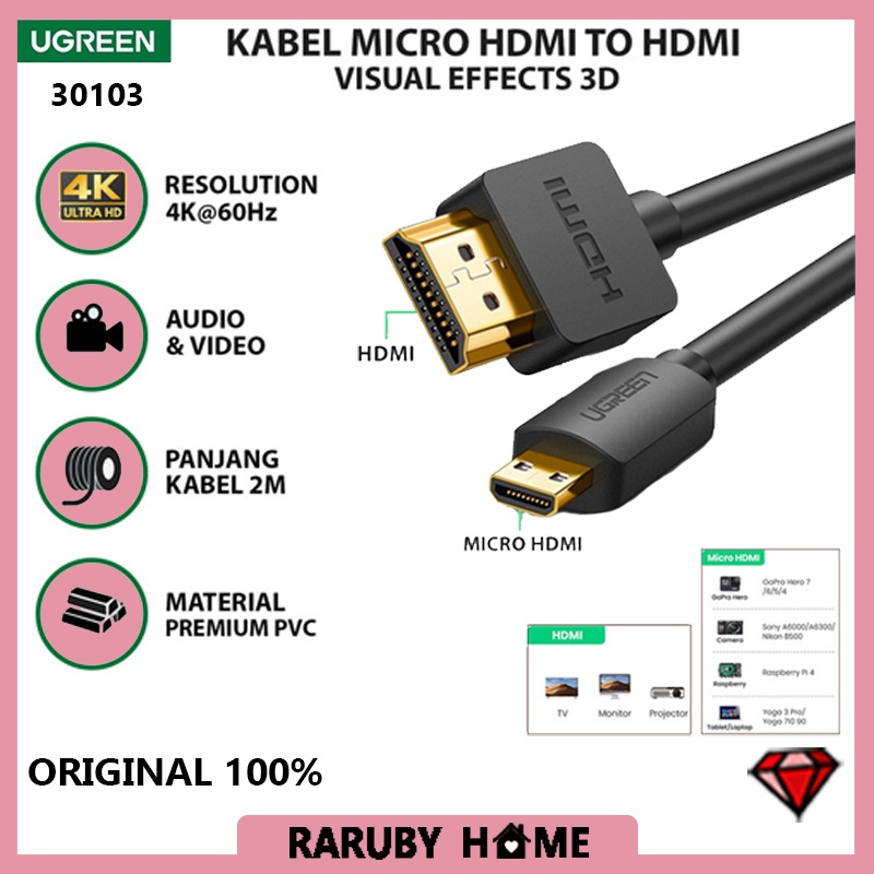 Jual UGREEN Cable Converter Micro USB HDMI To HDMI Support 4K Resolution Visual Effect 3D 2M ...