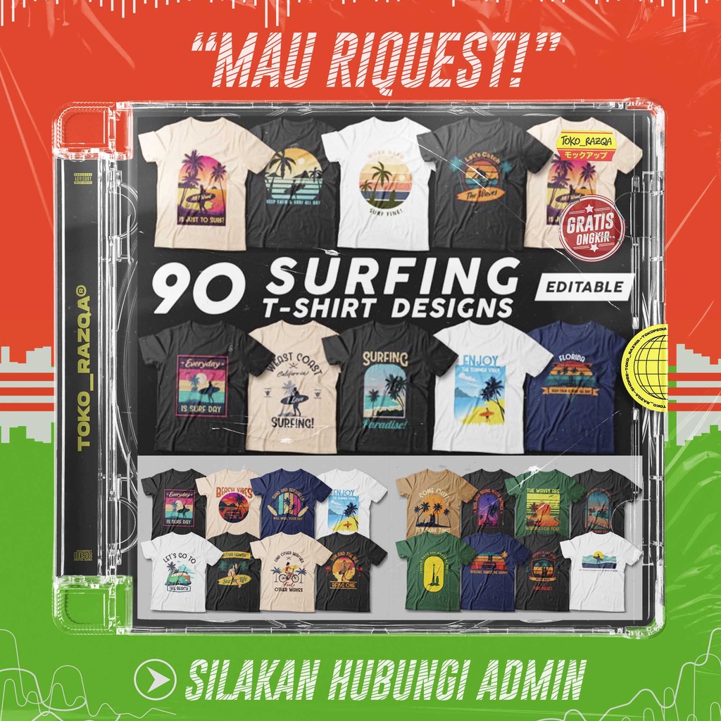 Jual 90 Surfing T-shirt Designs Bundle Editable - Disain Sablon DTF ...