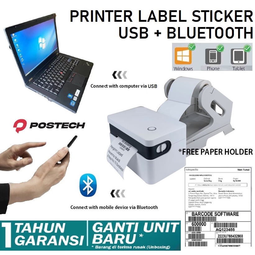 Jual PRINTER BARCODE/ LABEL PENGIRIMAN SHOPEE 80MM USB BLUETOOTH POSTECH ORIGINAL (WINDOWS ...