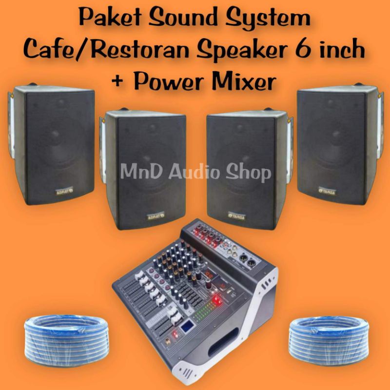 Jual paket sound system speaker cafe 6inch 4titik + power mixer 4 ...