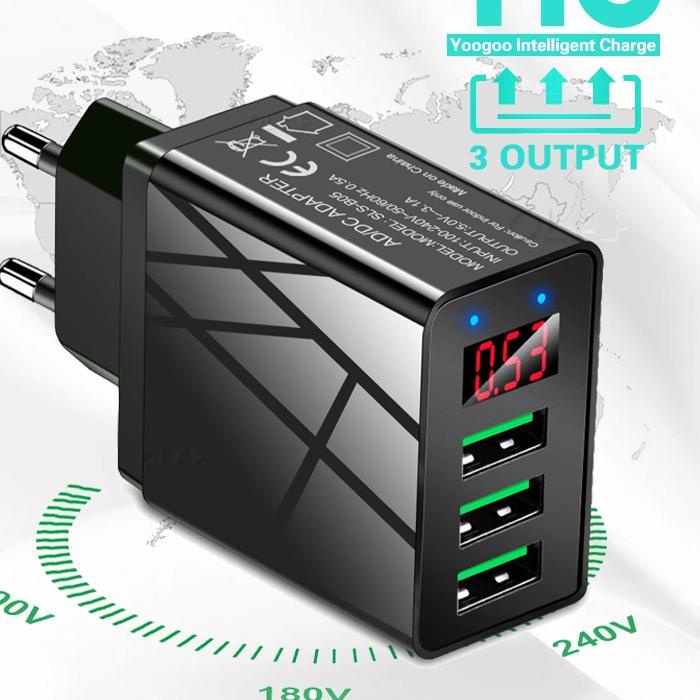 Jual Star Seller Quick Charger 5V3A Digital Display 3USB Kepala Charger Phone QC3.0 | Shopee ...