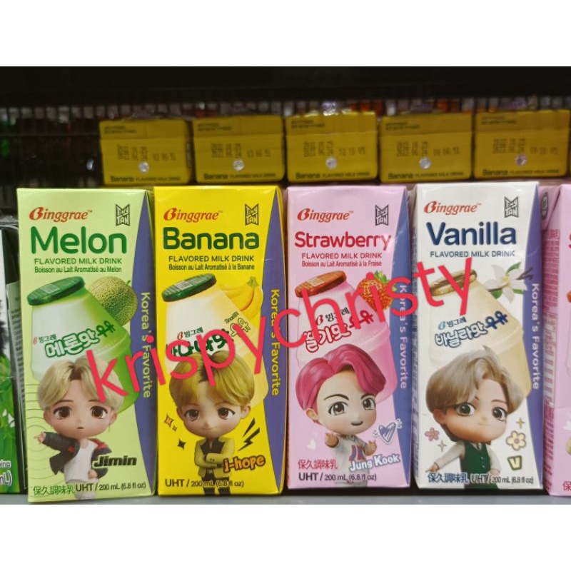 Jual susu binggrae melon, strawberry, vanilla, pisang × BTS tiny tan ...