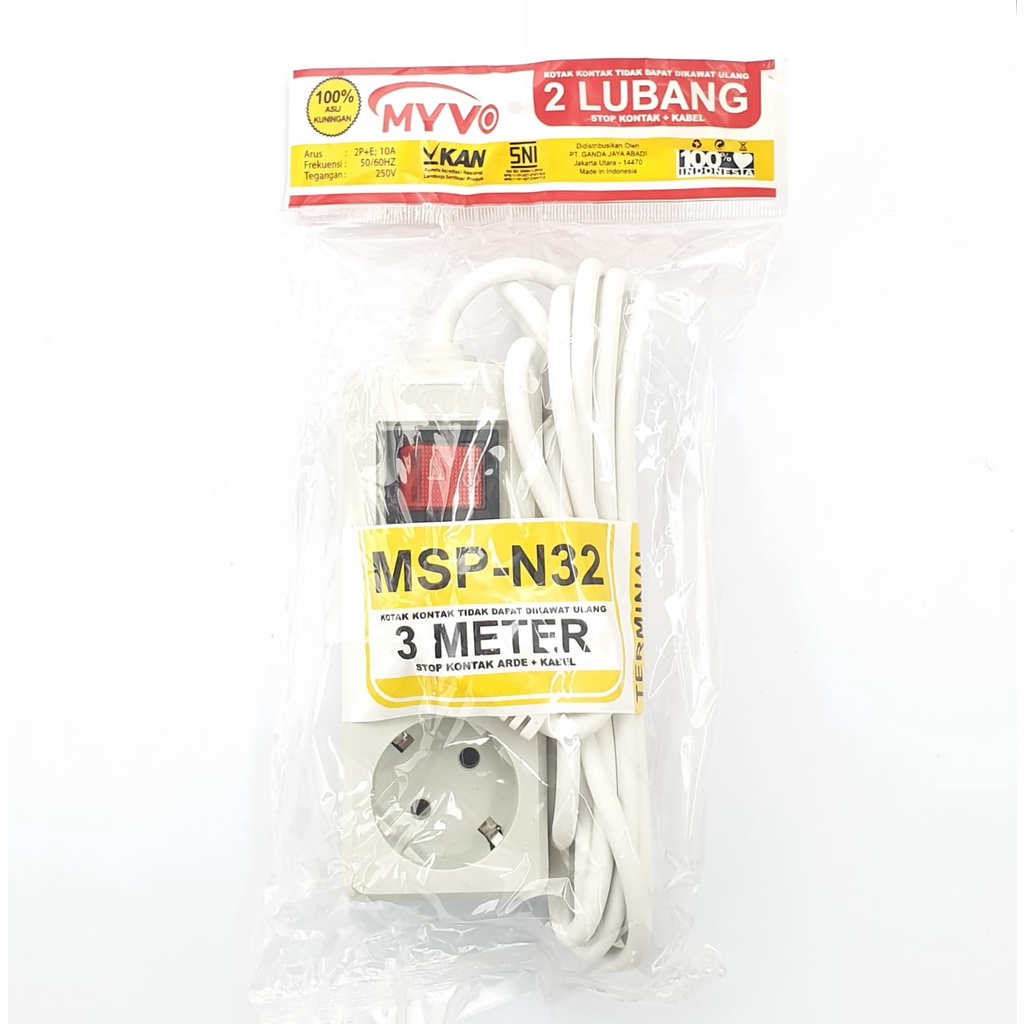 Jual MSP-N32 3M 2L Myvo Stop Kontak Arde Saklar Lampu Kabel 3 Meter 2 Lubang / Colokan Listrik ...