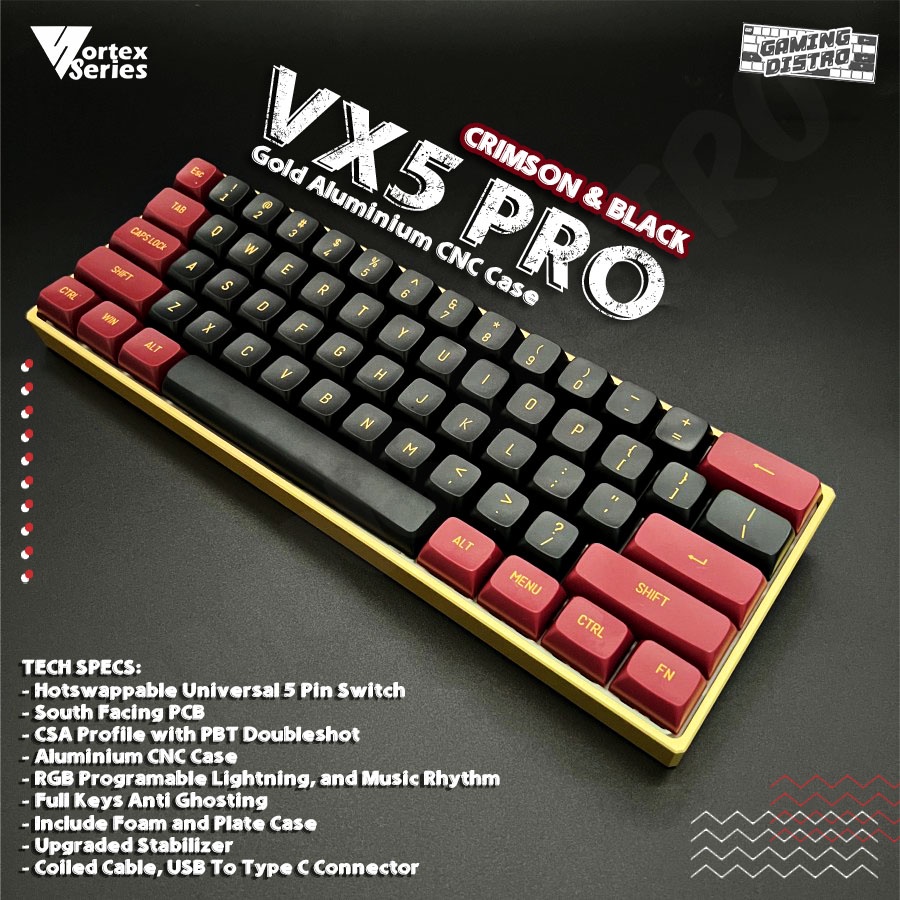 Jual Keyboard Gaming Vortex Series VX5 Pro RGB Aluminium Gold Case ...