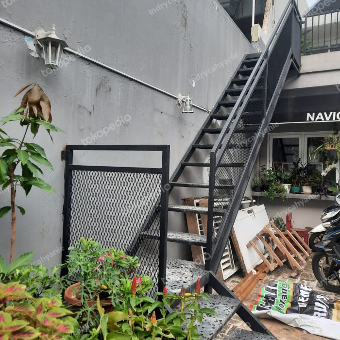 Jual tangga rebah besi plat bordes railing expanda hitam minimalis ...