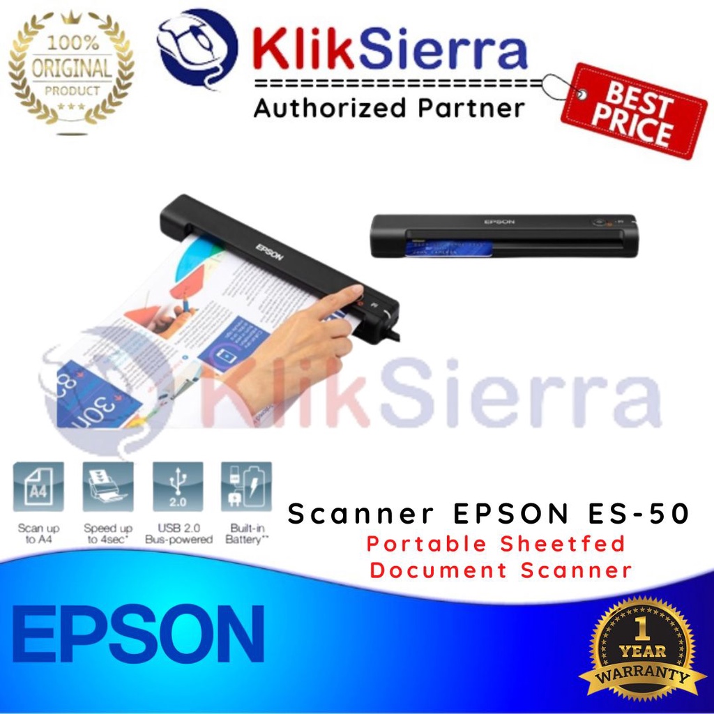 Jual Scanner Epson WorkForce ES-50 Portable Sheetfed ES50 Resmi | Shopee Indonesia