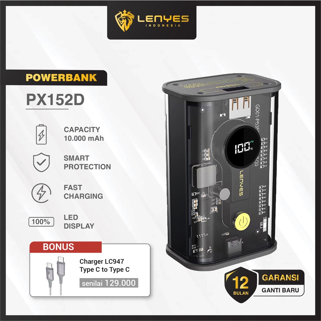 Jual LENYES PX152D 10000mAh 22.5W + PD20W Transparan Powerbank Super ...