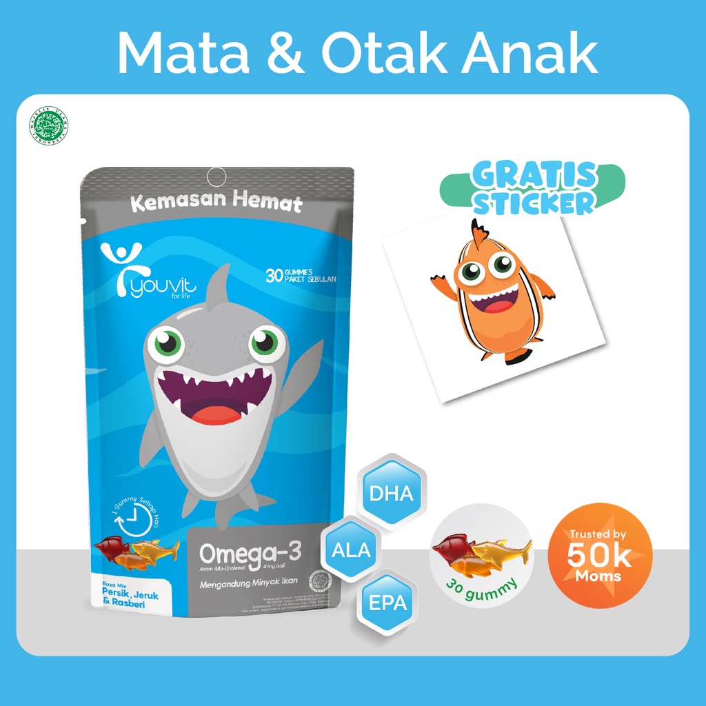Jual Youvit Gummy Multivitamin Omega-3 Anak 1 Pouch GRATIS Stiker untuk ...