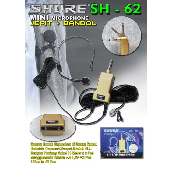 Jual Mic wireless SH-62 Mic bando + mic clip on wireless 2 channel ...