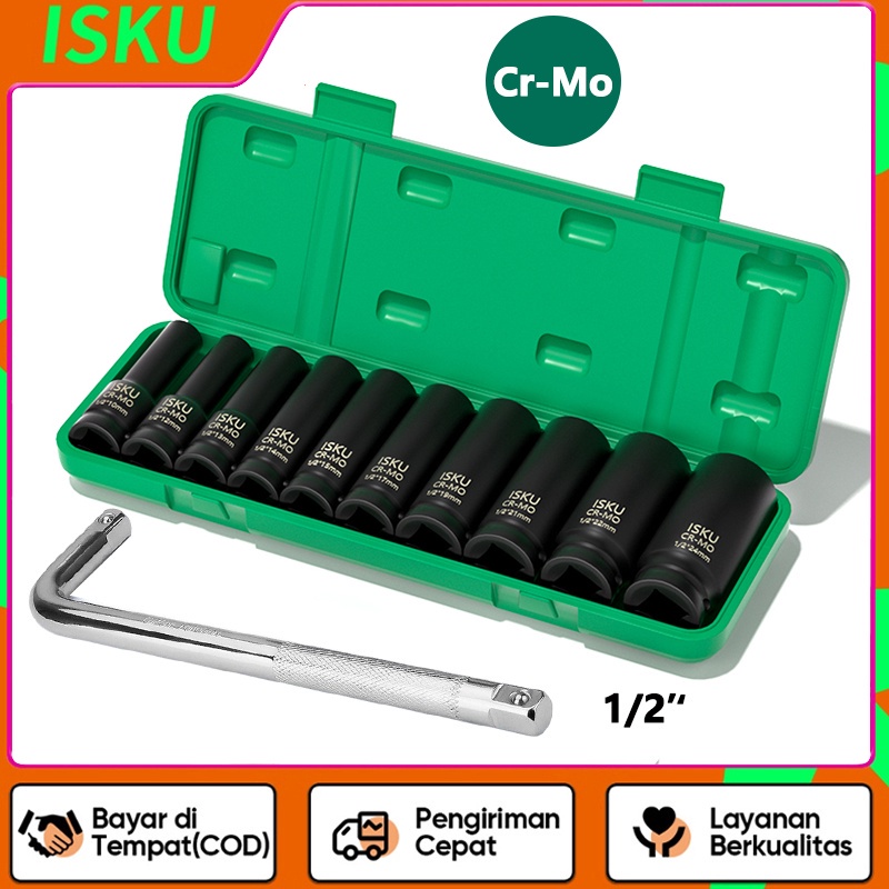 Jual Isku Kunci Shok Impact Panjang 10pcs Kunci Socket Extension Impact 1/2 Inch Mata Kunci Sok ...