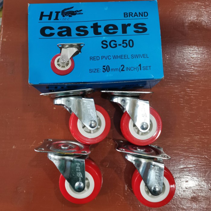 Jual Roda troli 2" hidup PVC merah set isi 4 pcs roda trolly rak pu ...