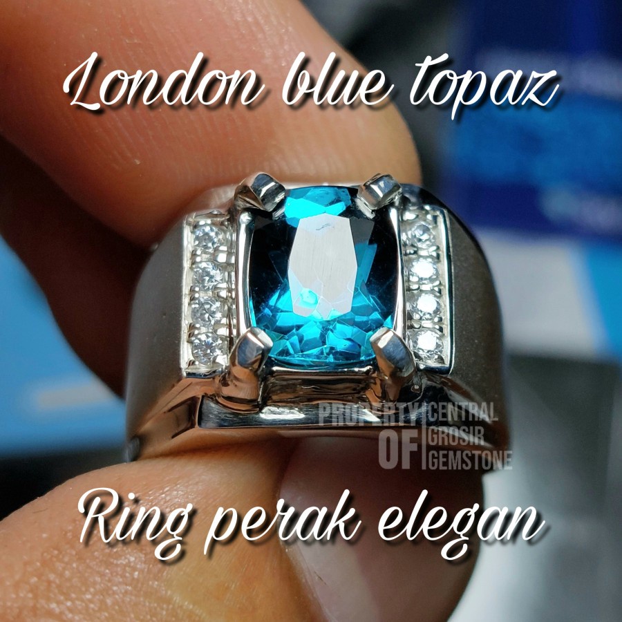 Jual Cincin Pria Silver Perak Batu Permata Blue Topaz London | Shopee Indonesia