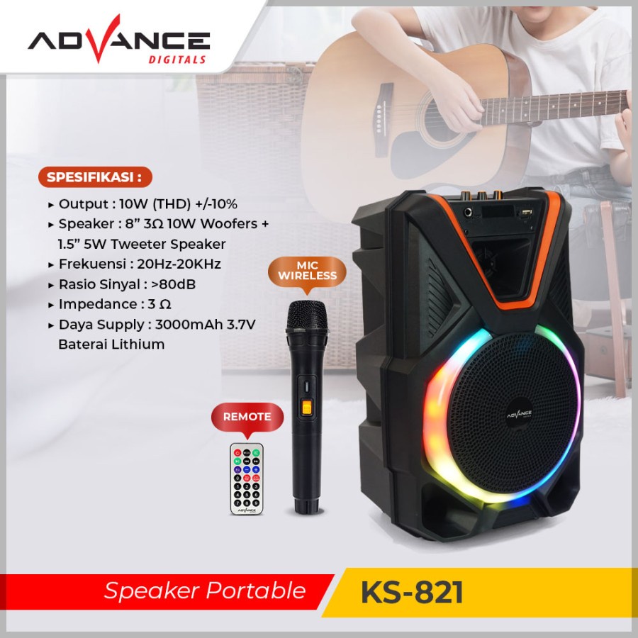 Jual Advance KS-821 Speaker Portable 8" Bluetooth free Mic Wireless | Shopee Indonesia