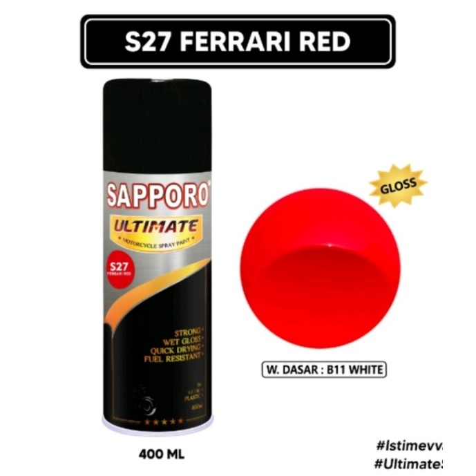 Jual Saporo Sapporo Ultimate S27 Ferrari Red 400ml Merah Cat Semprot Spray Motor Pilok Pilox ...
