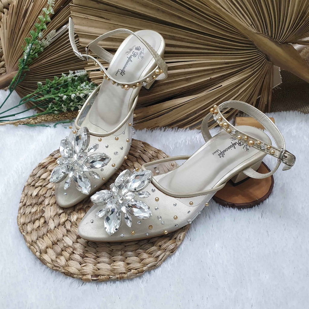 Jual sepatu wedding pesta cantik Abila gold 3cm tahu | Shopee Indonesia