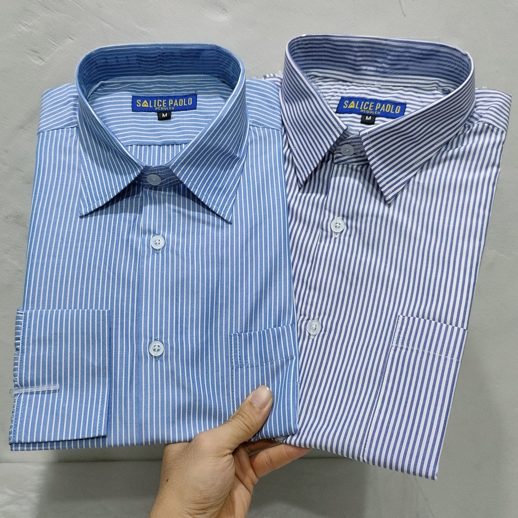 Jual Kemeja Pria Salice Paolo Panjang Reguler Motif Salur Rotan Biru ...