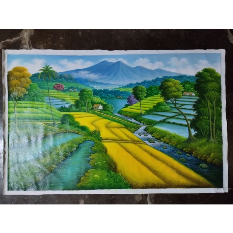 Jual LUKISAN PEMANDANGSN PESAWAHAN PANEN RAYA UKURAN 85cm X 135cm ...