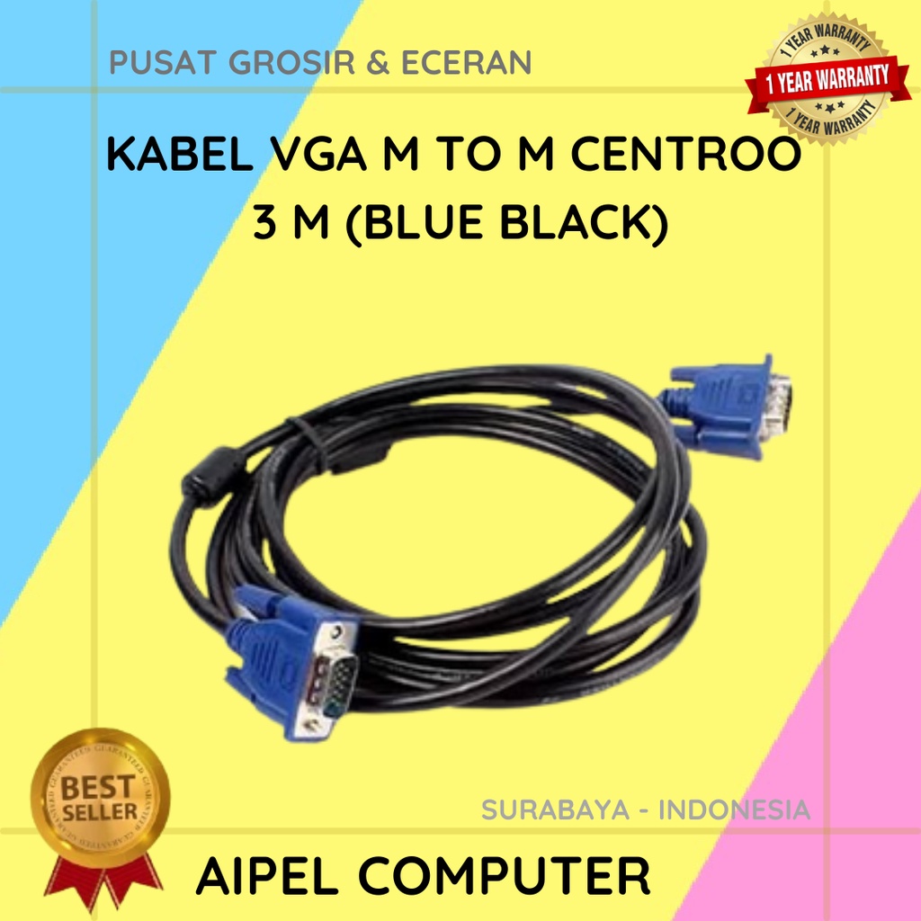 Jual KVC3 KABEL VGA MALE TO MALE CENTRO 3 M BLACK | Shopee Indonesia